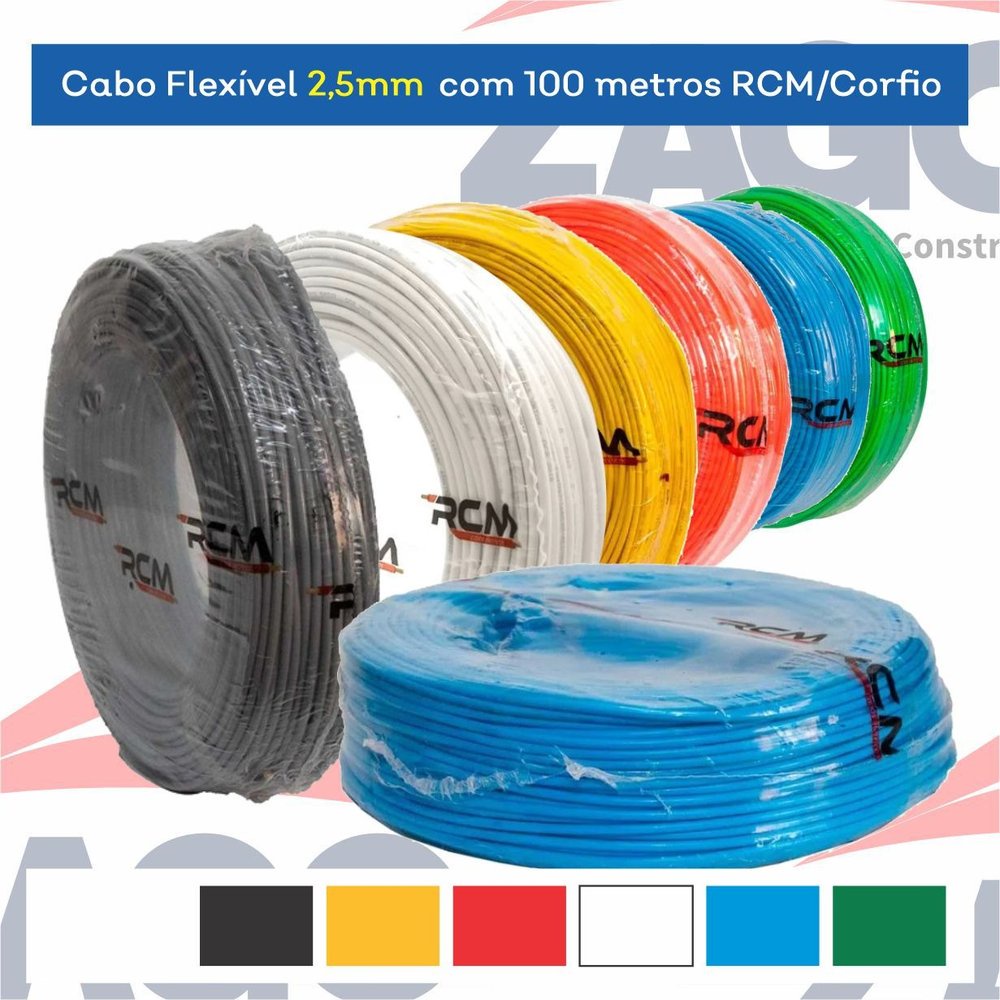 Fio Elétrico Cabo Flexível 2,5mm com 100 Metros RCM/Corfio | Shopee Brasil
