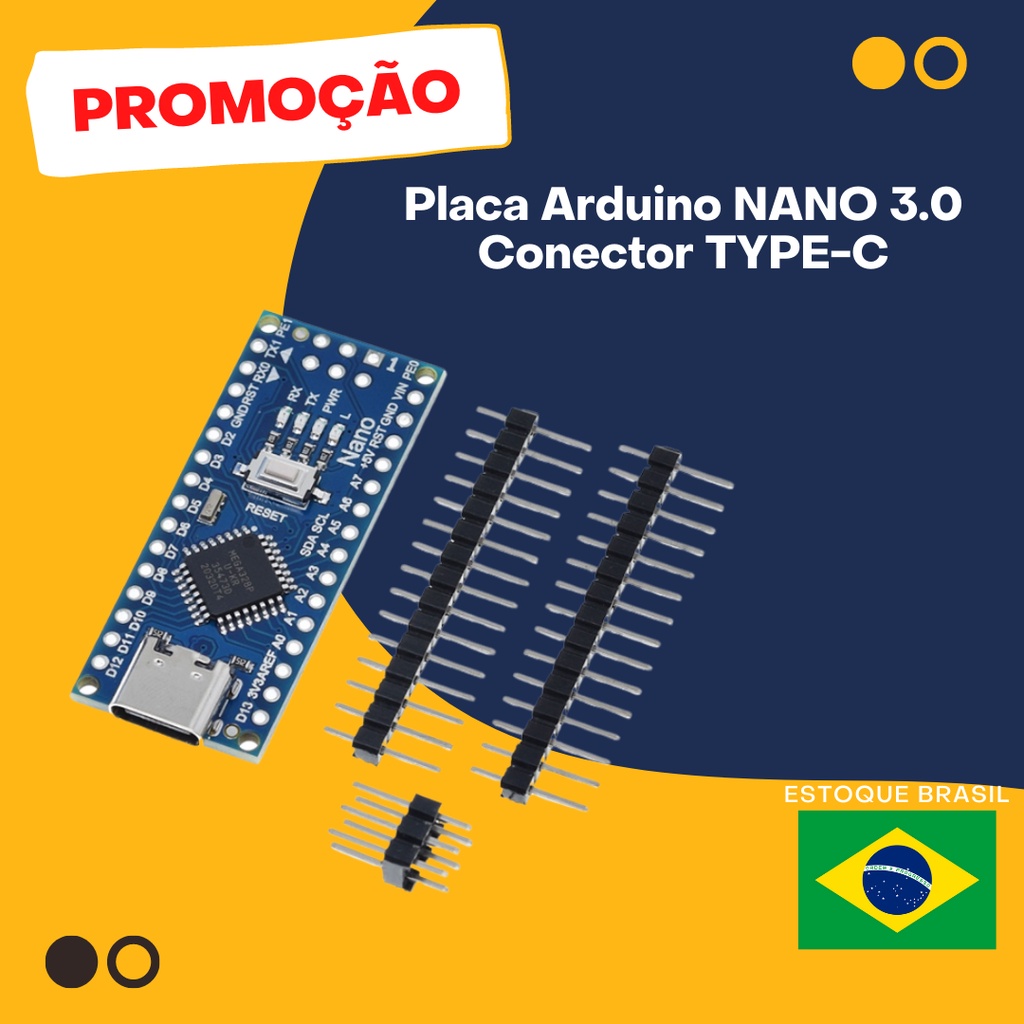 Placa Arduino NANO 3.0 Conector TYPE-C - Escorrega o Preço