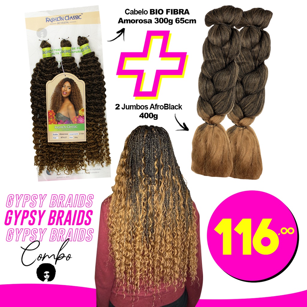 Super Combo Gypsy Braids - 2 jumbos AfroBlack 400g + Cabelo Crochet ...