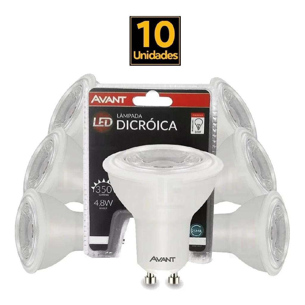 Kit 10 Lampada Led Dicroica 4,8w Gu10 Avant Branco Frio | Shopee Brasil