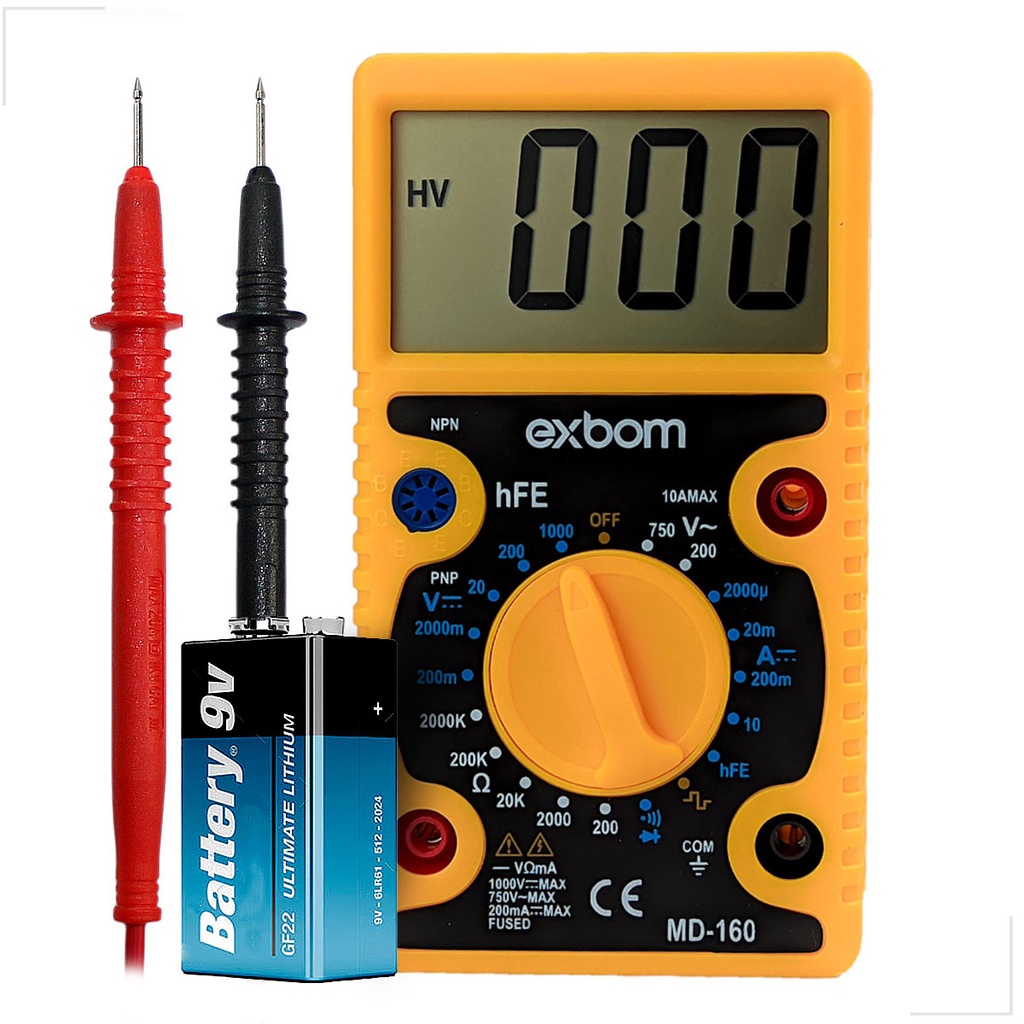 Multímetro Digital Profissional Portátil Com Bip e Bateria Sonoro Md ...