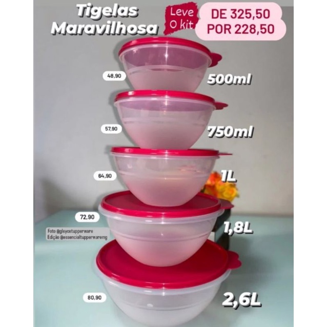 kit Tigelas Maravilhosas 5 Peças Tupperware ® | Shopee Brasil