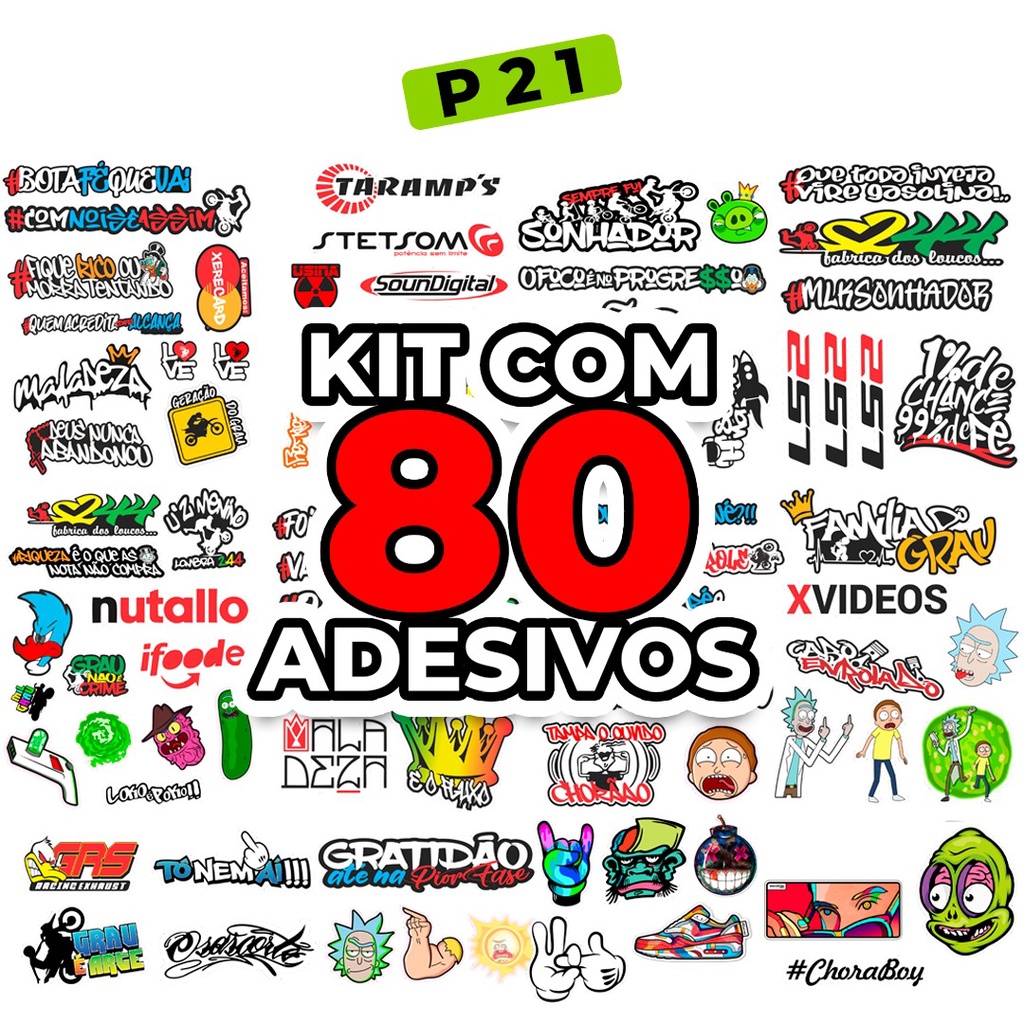 Kit 10 Cartelas P21 Adesivos Carro Moto Caminhão Atacado | Shopee Brasil