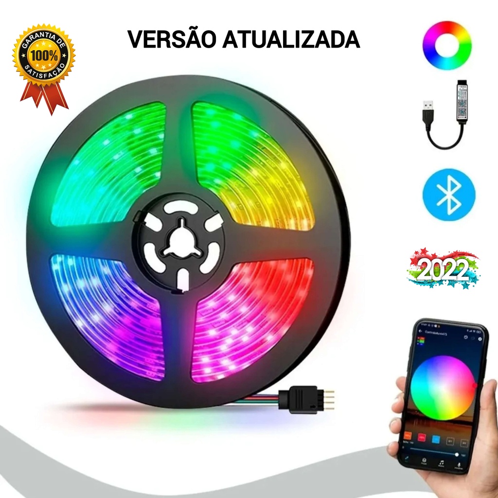 Fita Led Rgb Bluetooth 5050 5m 10m 15m E 20 Metros App Controle