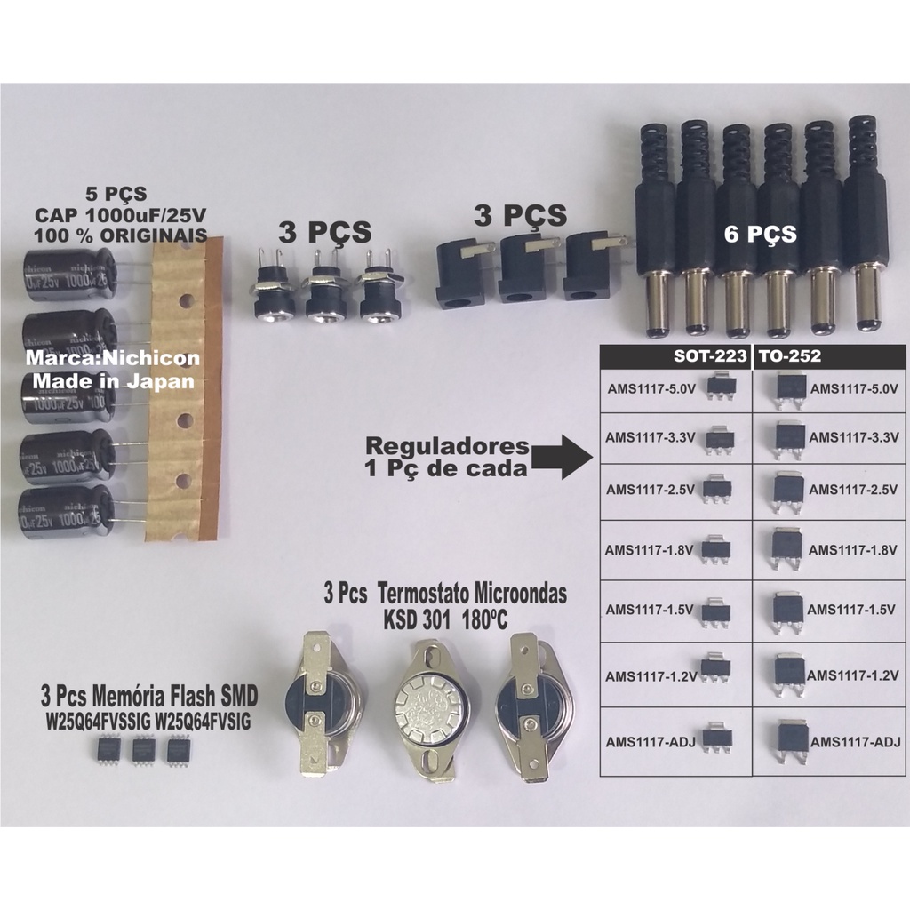 Kit componentes eletrônicos capacitor eletrolitico 1000uf 25v ...