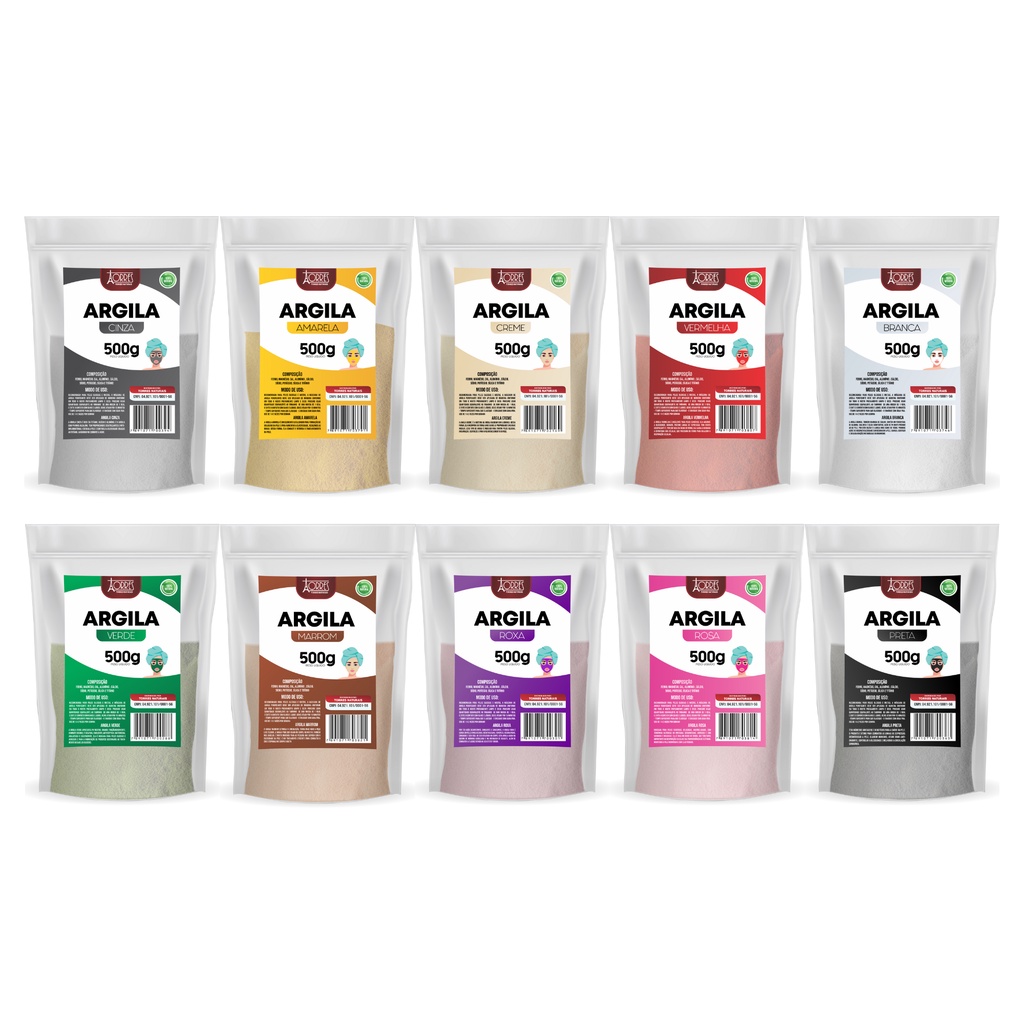 Argila 500g Skin Care Para Todos os Tipos de Pele - 10 Cores - Máscara ...