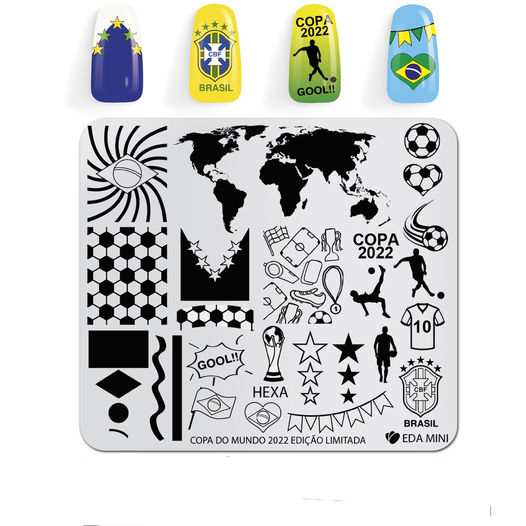 Placa de Carimbo para Carimbar as Unhas EDA MINI Copa do Mundo 2022 ...