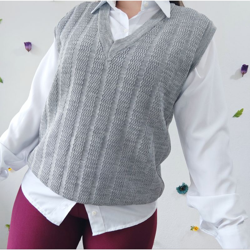 Pullover cinza/Colete tricô/Colete cinza | Shopee Brasil