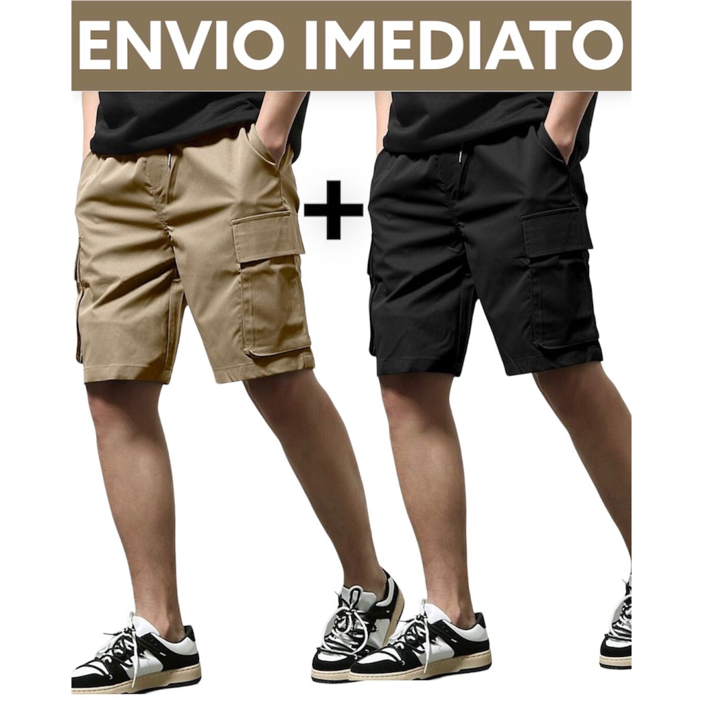 2 Bermuda Masculina Cargo Folgada De Verão Dazzling Preta Bege Cáqui