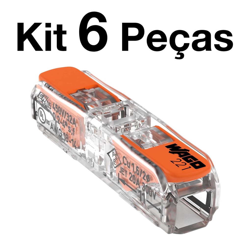 Kit 6 Conector Wago Emenda de Fios Inline Modelo 221-2411 | Shopee Brasil