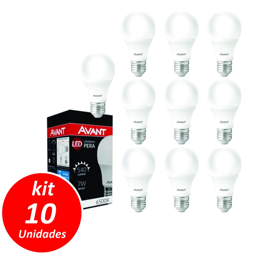 Kit 10 Lâmpadas Led 7w Bulbo Pera Bivolt Luz Branca 6500k E27 | Shopee Brasil
