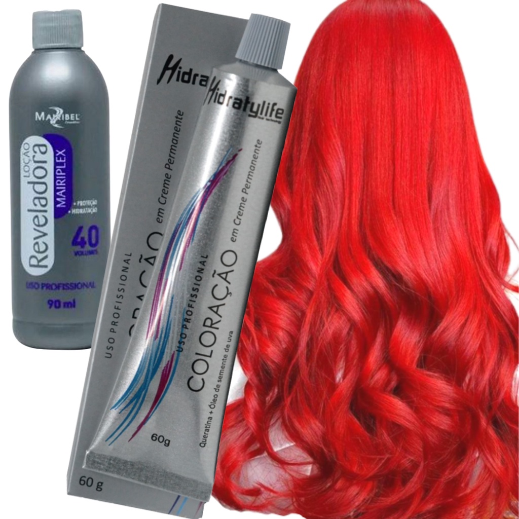 Kit Para Pinta o Cabelo Vermelho Vivo Com 1 Tinta Vermelha Red + 1 Ox ...