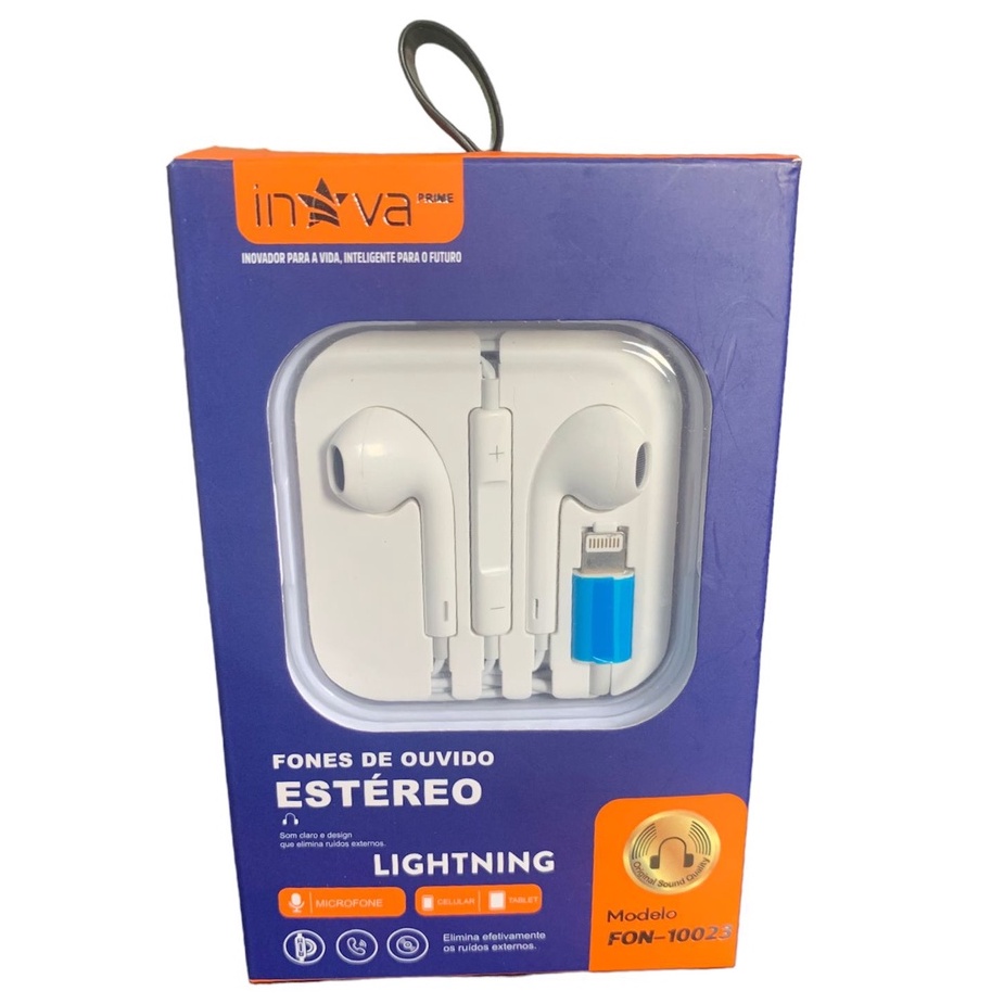 Fone de Ouvido Com Fio Lightning Iphone Branco Inova | Shopee Brasil