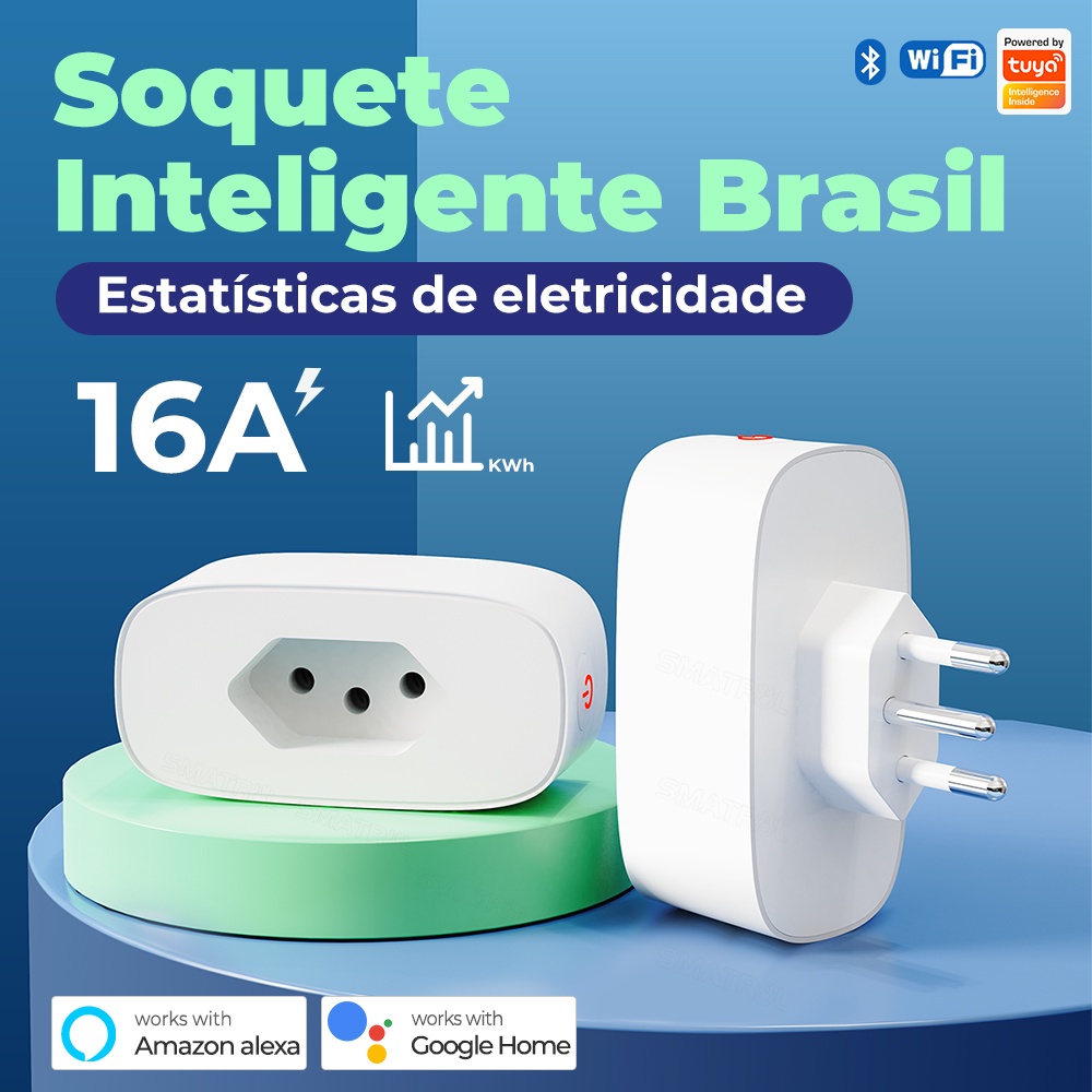 16A Padrão Brasil Tuya Wifi Inteligente Plug Adapter Tomada Power ...