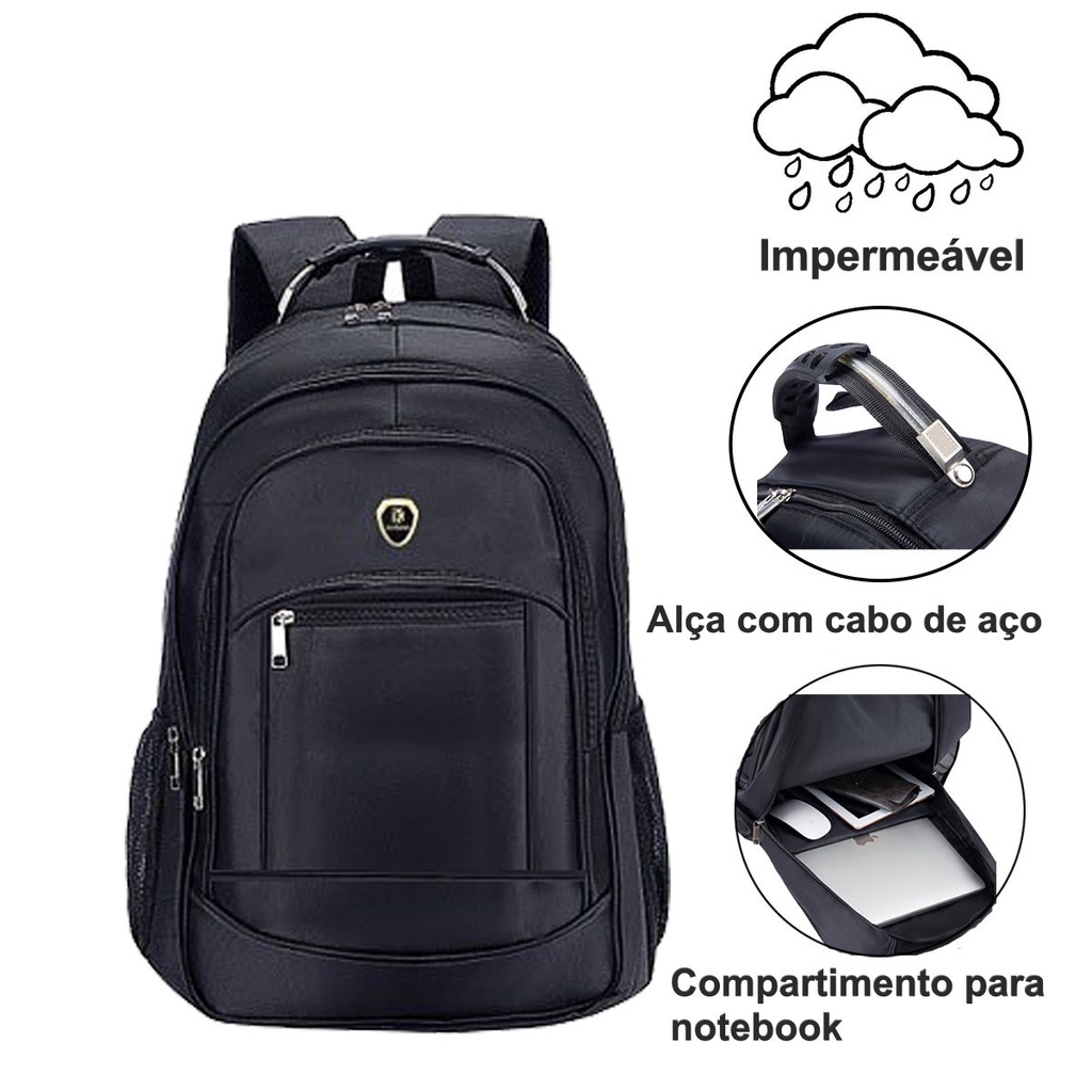Mochila Bolsa Reforçada Com Cabo de Aço Para Notebook Faculdade ...