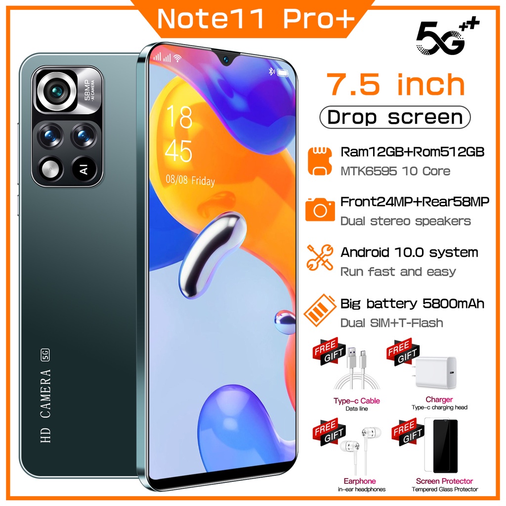 Note11 Pro Venda De Celular De Tela Inteira 12G + 512GB 5G Smartphone ...