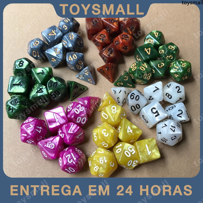 Conjunto Kit 7 Dados RPG de Mesa D&D (D4 D6 D8 D10 D10% D12 D20) | Shopee Brasil