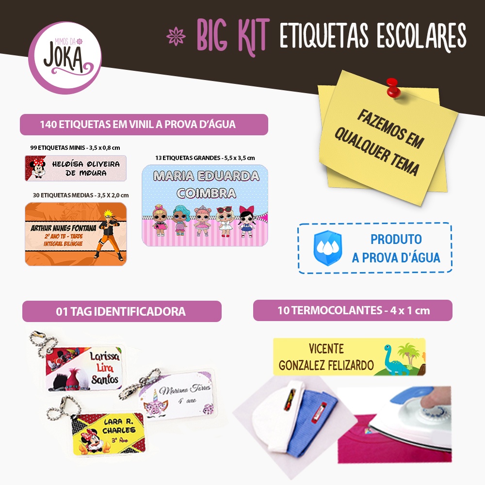 Big Kit Etiquetas Escolares - Vinil + Termocolantes + Tag | Shopee Brasil