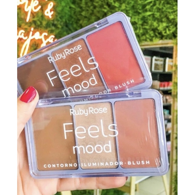 PALETA DE CONTORNO, ILUMINADOR E BLUSH FEELS MOOD HB7526 RUBY ROSE | Shopee Brasil
