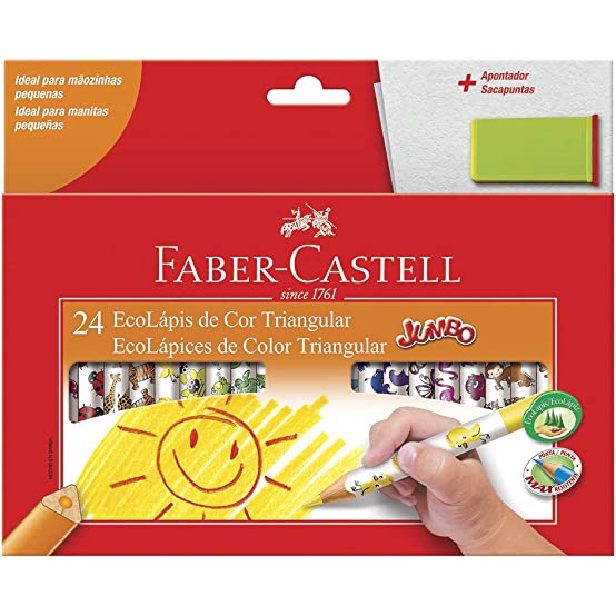 LAPIS DE COR JUMBO TRIANGULAR CURTO 24 CORES FABER-CASTELL | Shopee Brasil