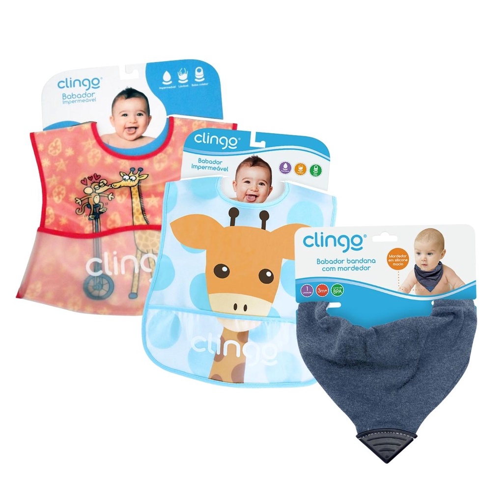 Kit Babador Infantil 3 unidades Bandana com mordedor, Girafa Azul e ...