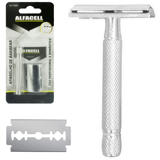Aparelho De Barbear Classico Barbeador De Metal Com Lamina De Inox ...