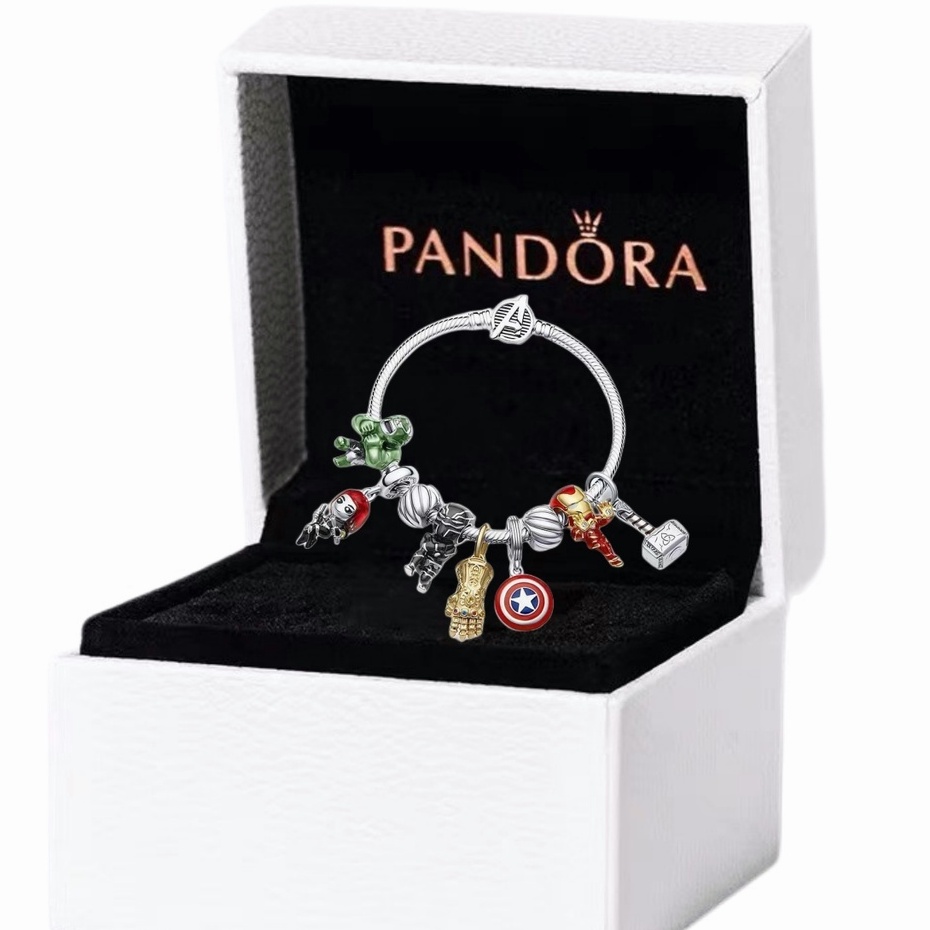 【um conjunto 】 Pandora Berloque Pulseira Banhada A Prata Marvel Homem ...
