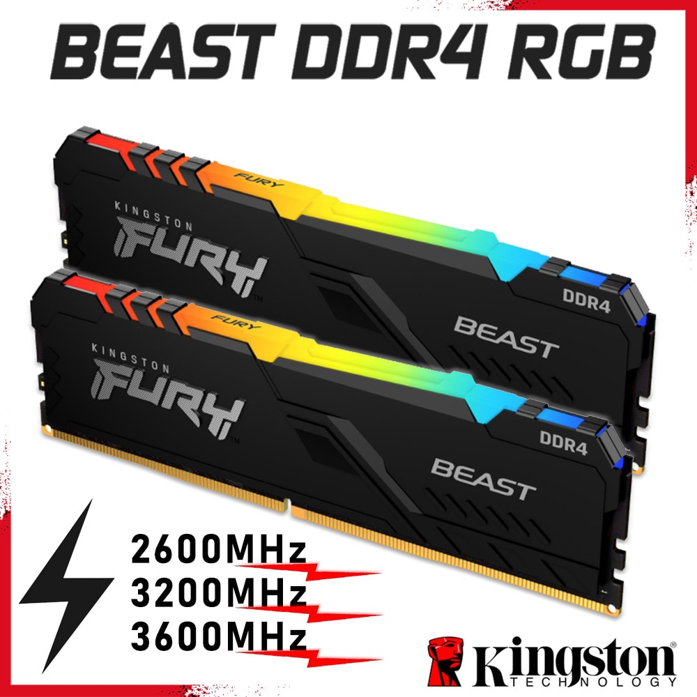 Kingston Fury Beast RGB Ram DDR4 2666MHz 3200MHz 3600MHz Memória Desktop 16GB Ram 288pin DIMM ...