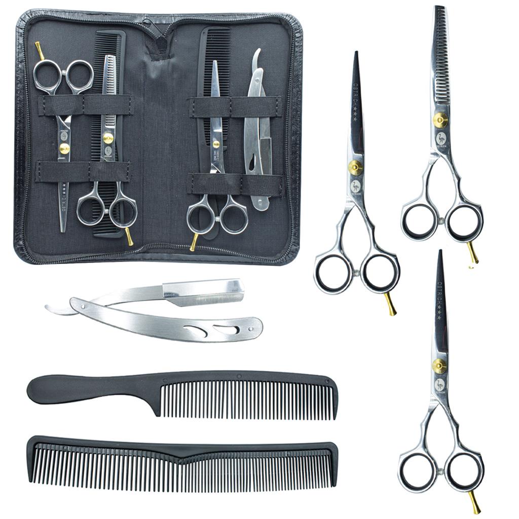 Kit Barbeiro Cabeleireiro Profissional Tesouras Laser Navalha Dentada ...