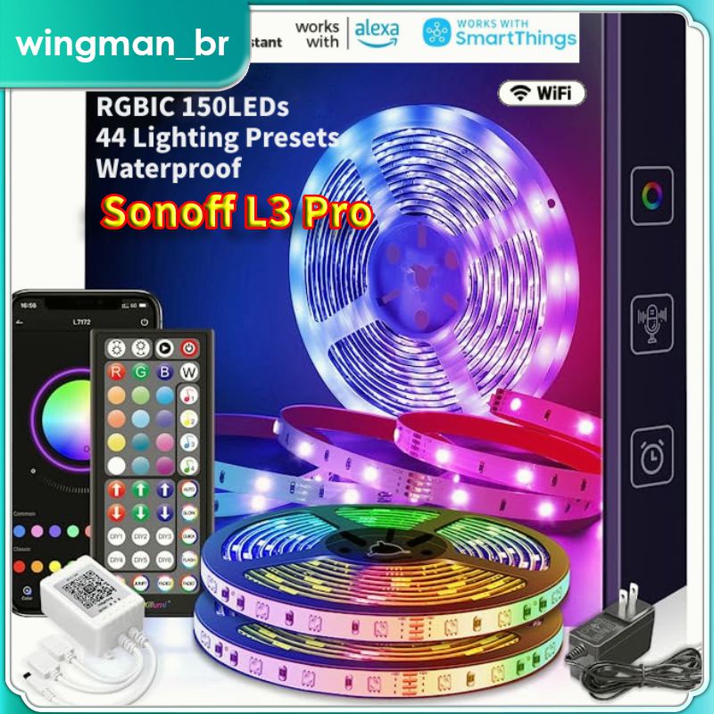 Sonoff L3 Pro Fita LED Para Quarto Com Controle Remoto RGBIC Wifi Inteligente 16.4Ft Sem Fio ...