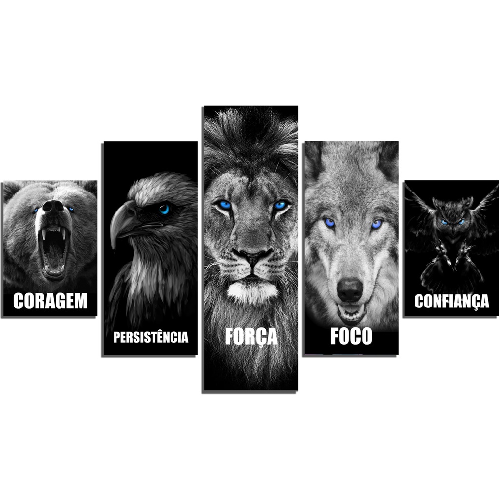 Quadros Decorativo Mosaico Águia Leão Lobo Coruja Força Foco Frases ...