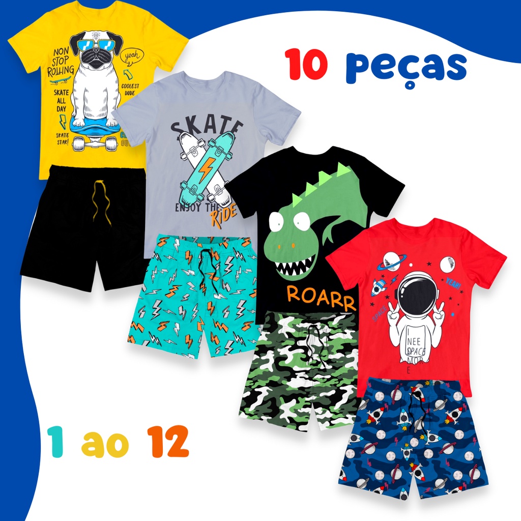 Kit 10 Peças de Roupas Infantil do Tamanho 1 ao 8 Masculino Bebe ...