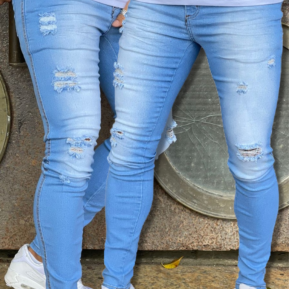 Calça Skinny Masculina Jeans Com Lycra Rasgadas Destroyed | Shopee Brasil