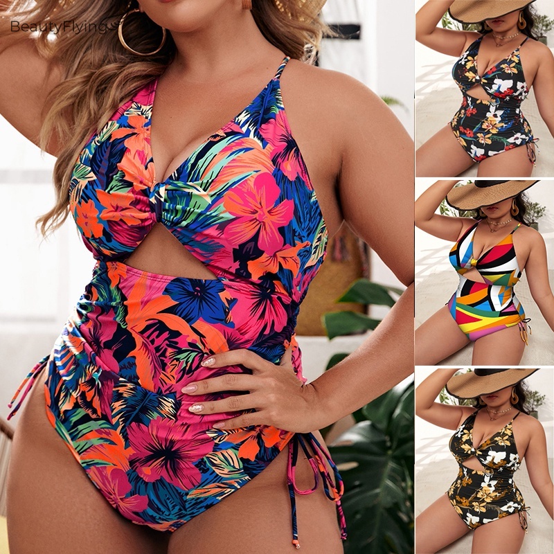 Plus Size Sexy Traje De Banho Uma Peça Corte Alto Roupa Feminina Push
