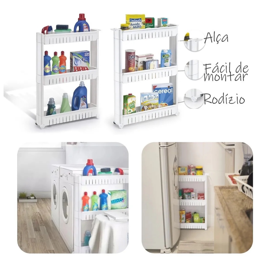 Armário Prateleira Multiuso Arthi Rodízios Organizador 3 Andares ...
