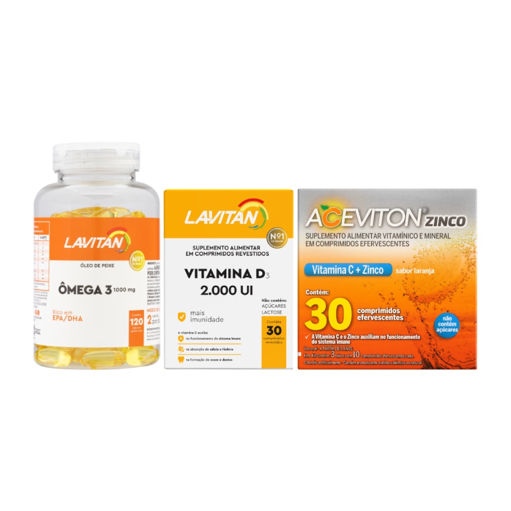 Kit com Omega 3, Vitamina D 2000iu e Vitamina C Zinco com 30 unidades ...