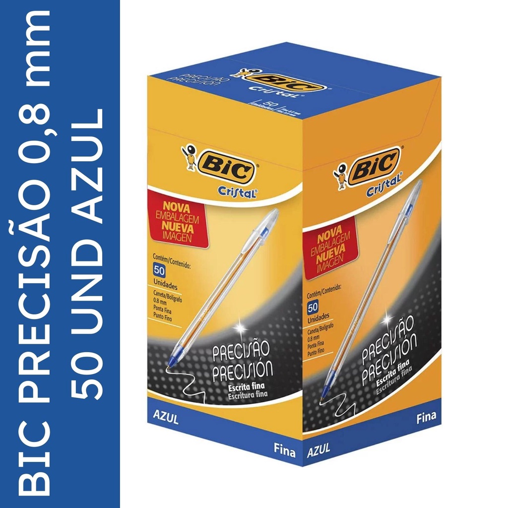 Caneta Bic Cristal Esferográfica 50 Un Ponta Fina Escrita Precisa ...
