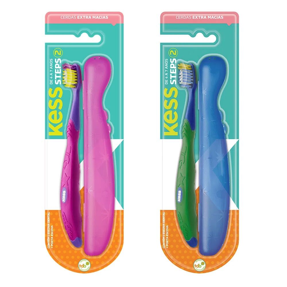 Escova Dental Infantil 4 a 7 anos Kit Steps Kess Rosa e Azul | Shopee ...