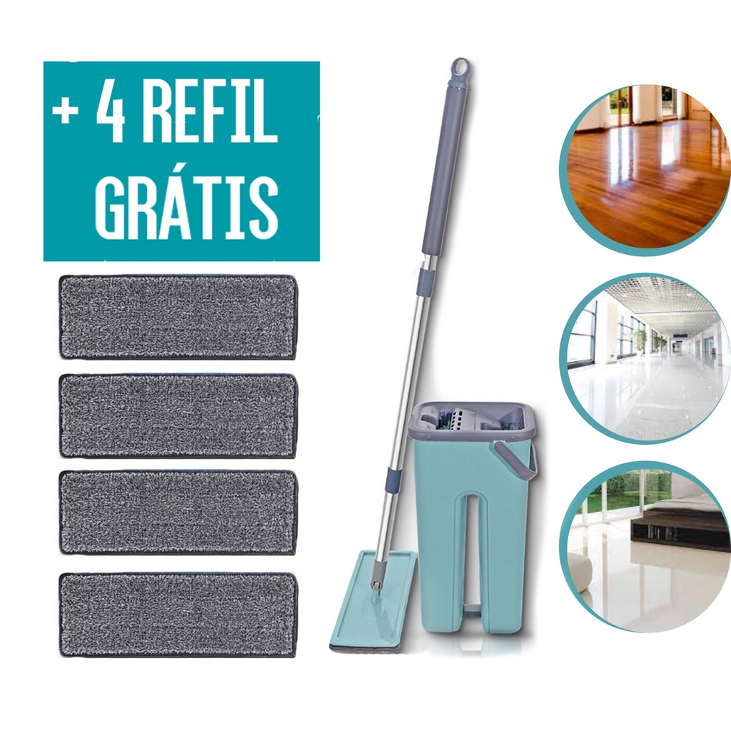 Mop Lava E Seca Flat Multiuso Vertical Balde Esfregão Rodo com Refil ...