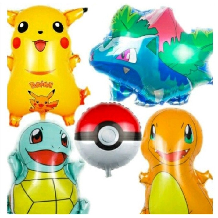 Balão metalizado Pokémon Pikachu Charmander Bulbosauro Pokébola festas ...