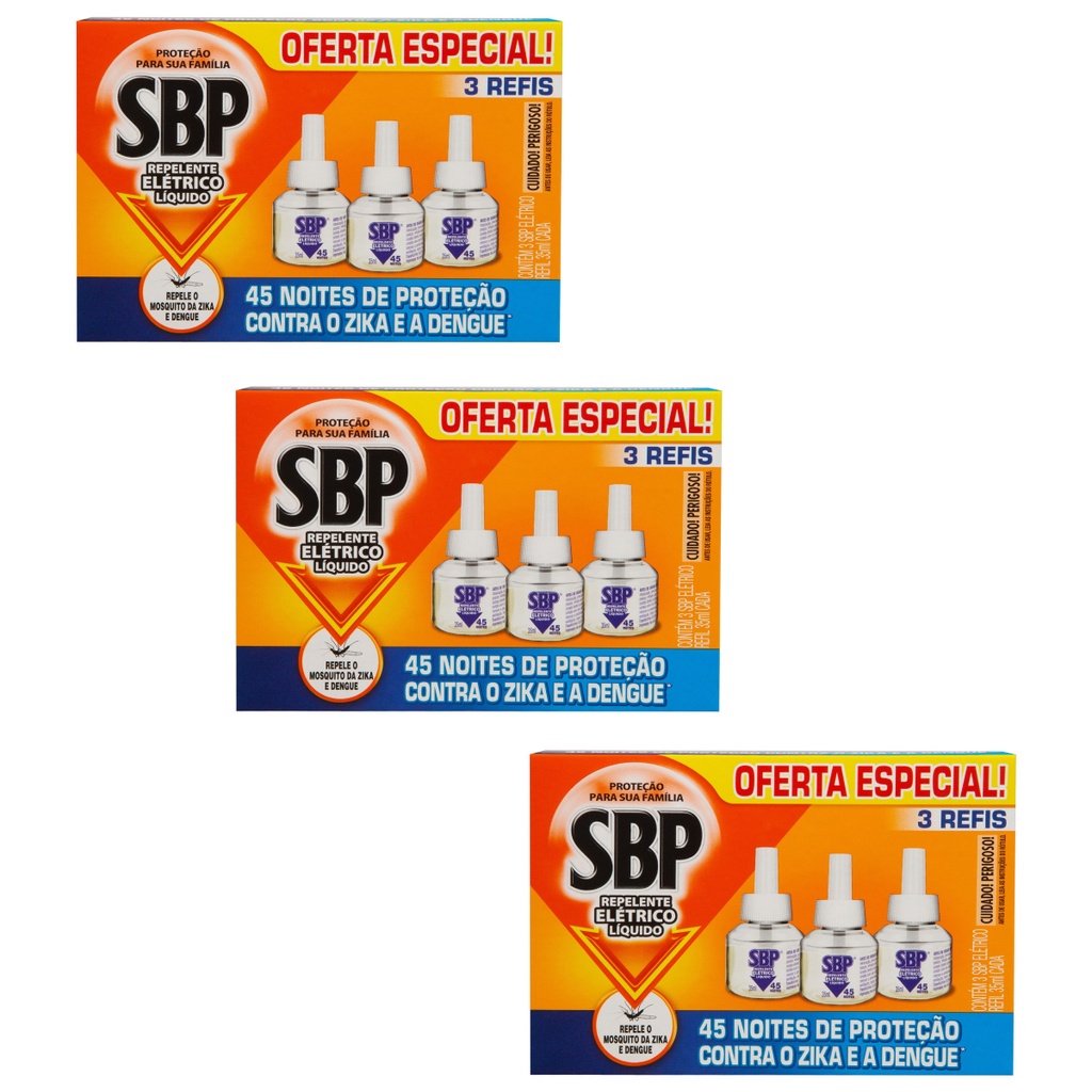 KIT 3 Repelente Líquido REFIL Sbp Caixa 3 UND 35ml 45 NOITES | Shopee ...