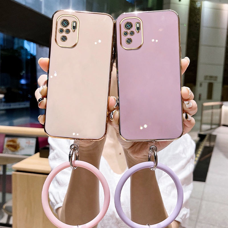 Estojo Com Pulseira Xiaomi Redmi Nota 10 10S Pro Max 4G 5G POCO M5S M3 5G Borda Reta De Luxo 6D ...