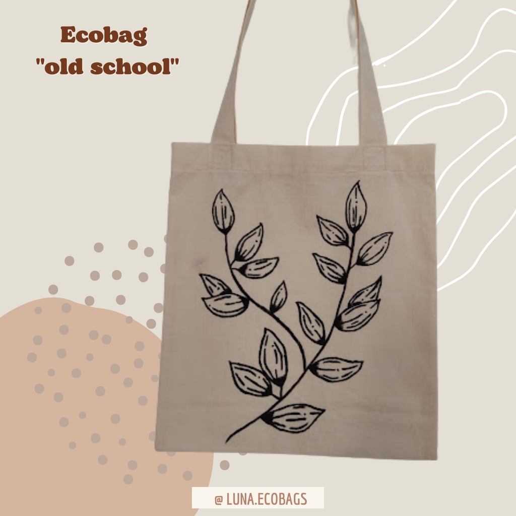 Ecobag Old School / algodão cru feita e pintada a mão | Shopee Brasil