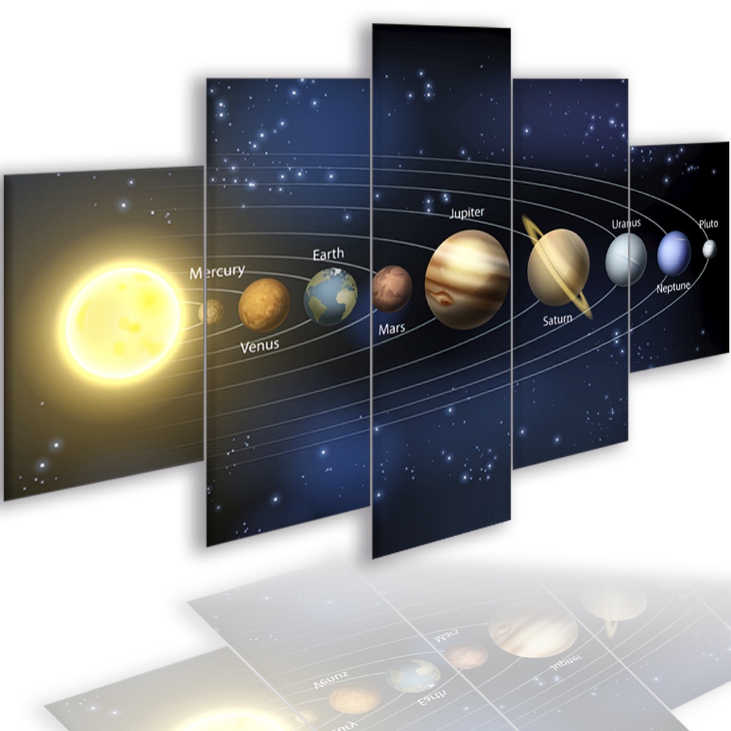 Quadro De Parede Decorativo Mosaico 5 Peças Sistema Solar Mdf | Shopee ...