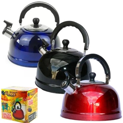 Chaleira Inox Colorida Com Apito Capacidade 2,5 Litros Elite | Shopee ...