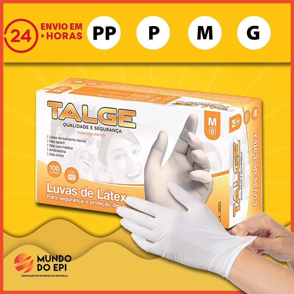 Luva Latex Procedimento Descartavel Talge PP - P - M - G - Caixa C/100 ...
