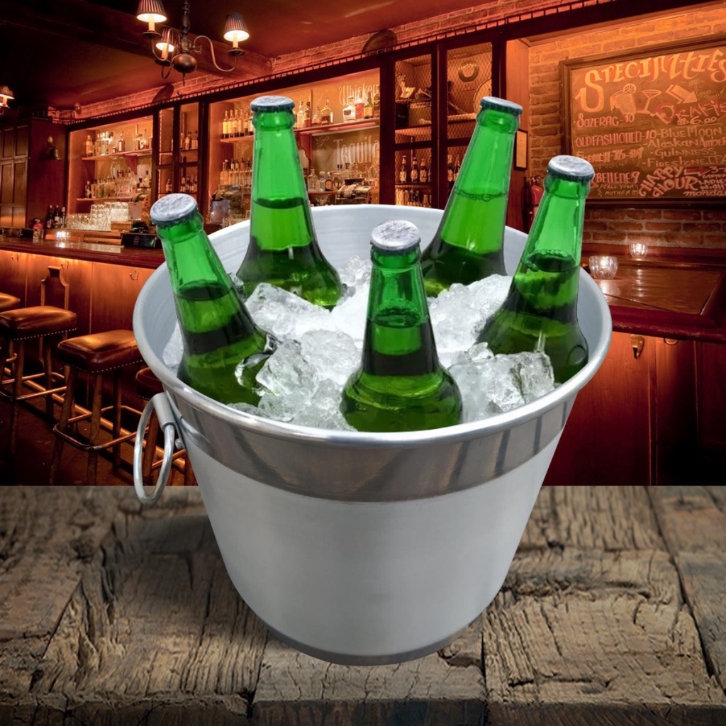 Balde de Gelo Médio 6,5 Litros Polido Garrafa Long Neck Latinha Resistente Profissional Bar ...