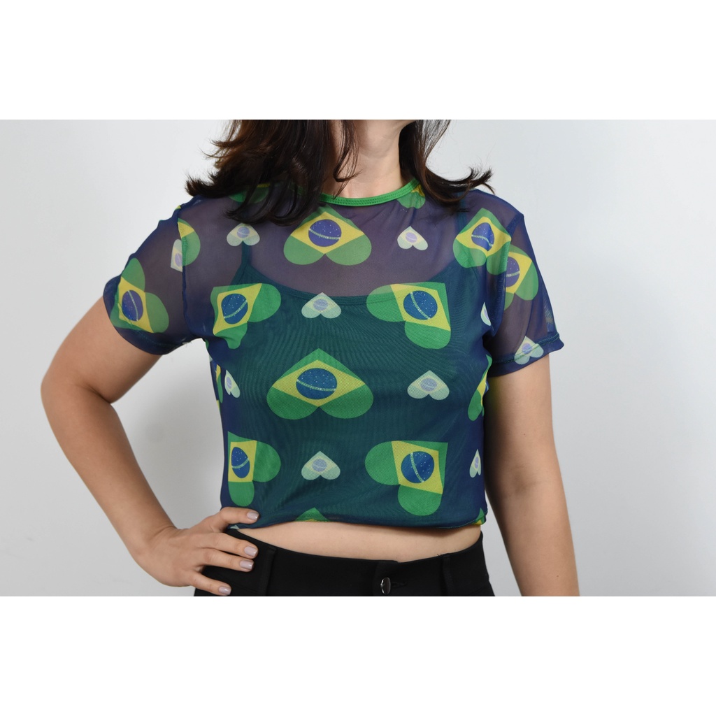 KIT CROPPED BRASIL COPA DO MUNDO 2022 TULE E SUPLEX MODA PLUS SIZE E ...