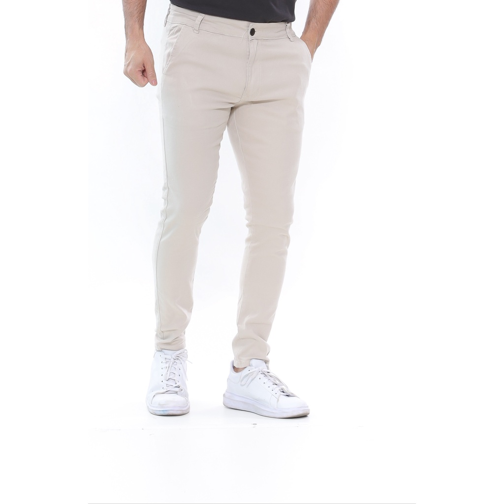 Calça Sarja Areia Masculina Slim Fit Com Lycra E Bolso Faca Escorrega