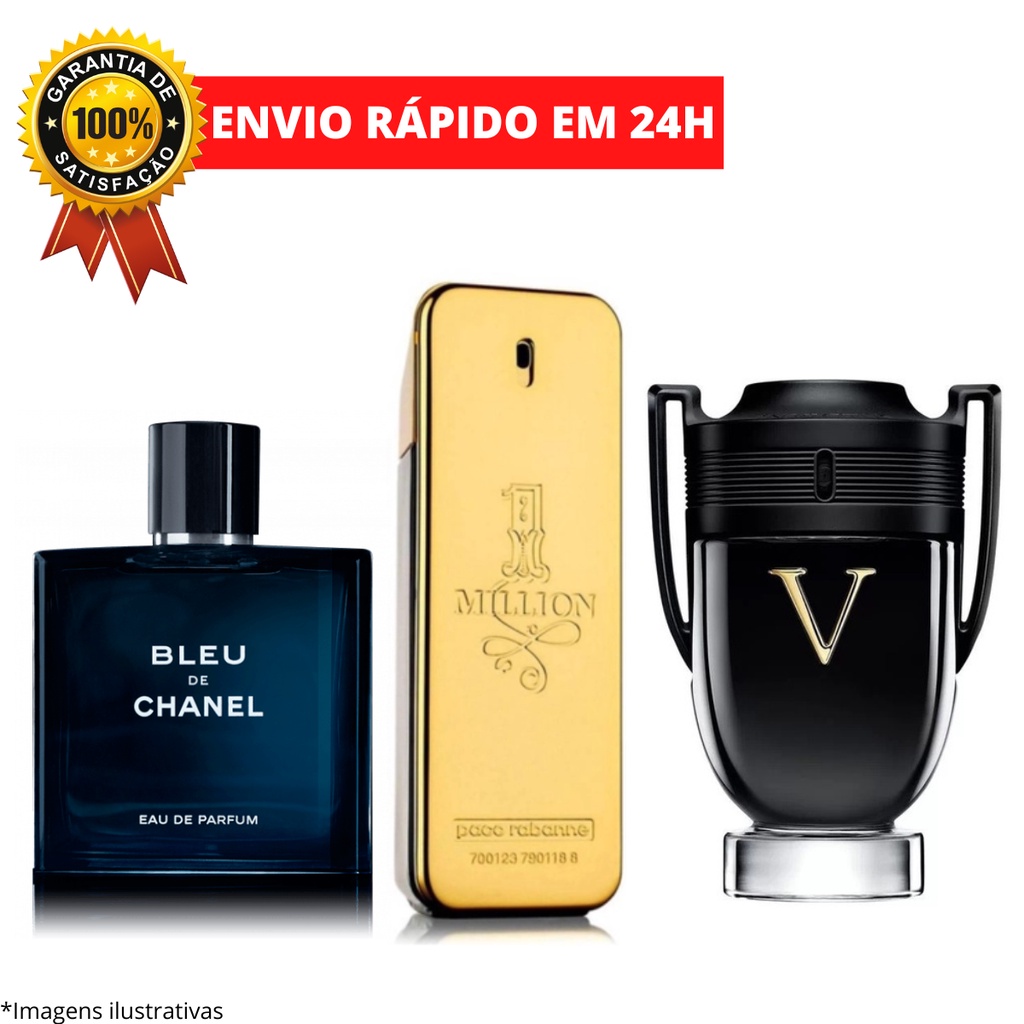 Kit 3 Perfumes Masculino Importados Similar Bleu de Chanel, One Million ...